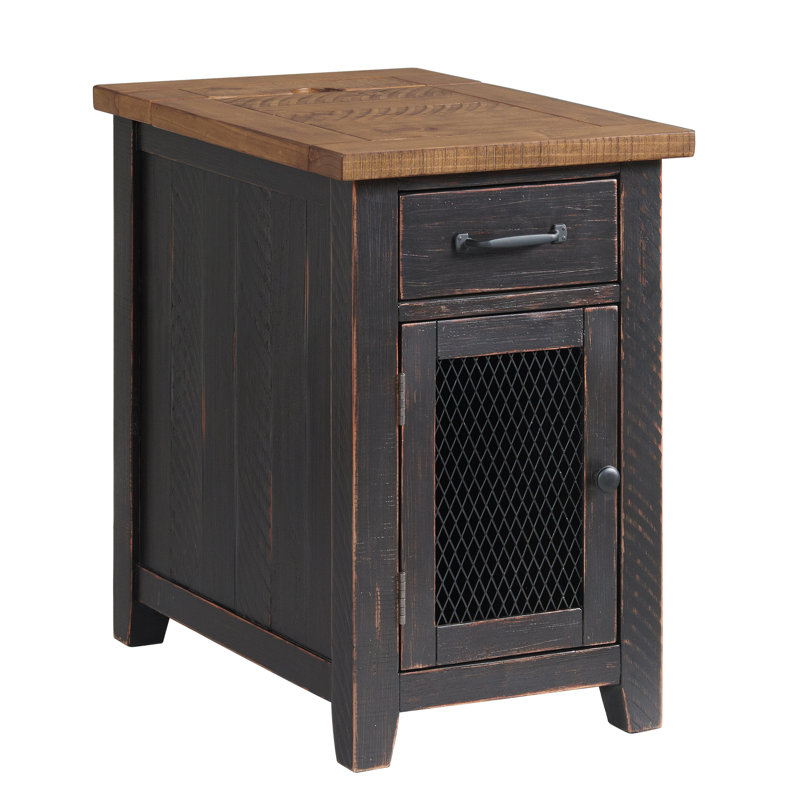 Gracie Oaks Jakendra Solid Wood Top End Table with Storage and Built-In ...