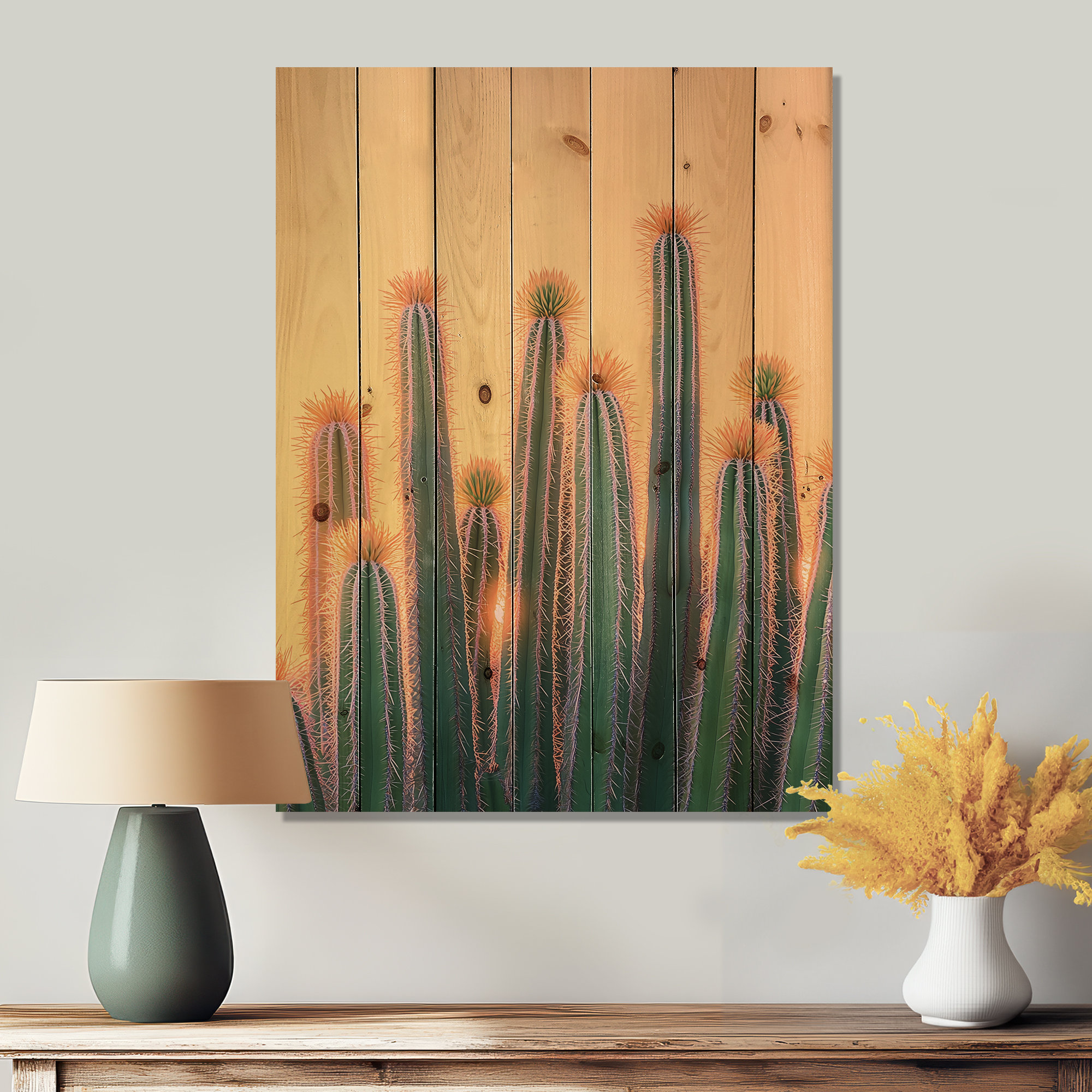 Ophelia & Co. Pastel Cacti At Sunrise I - Floral Cactus Wood Wall Decor ...