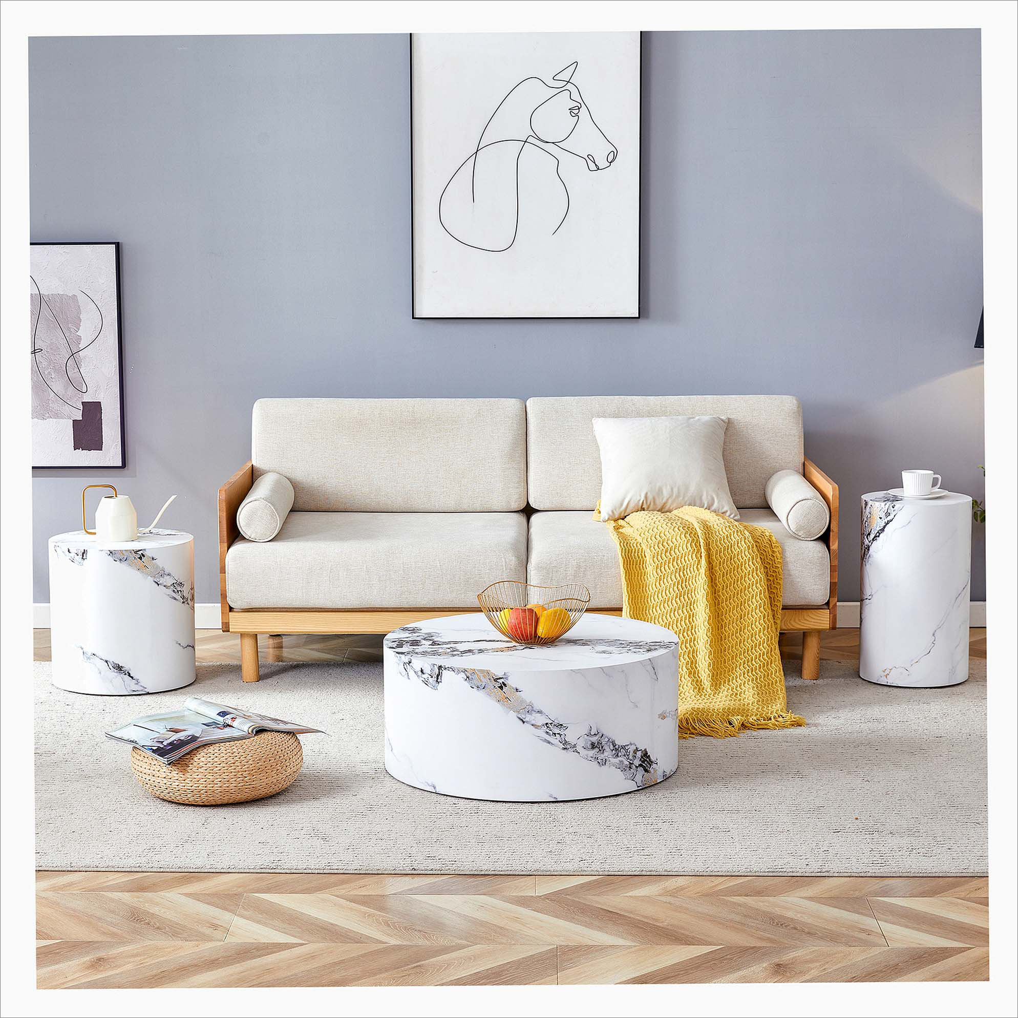 Ivy Bronx Modern Minimalist Set of Three Cylinder Marble-Patterned MDF ...