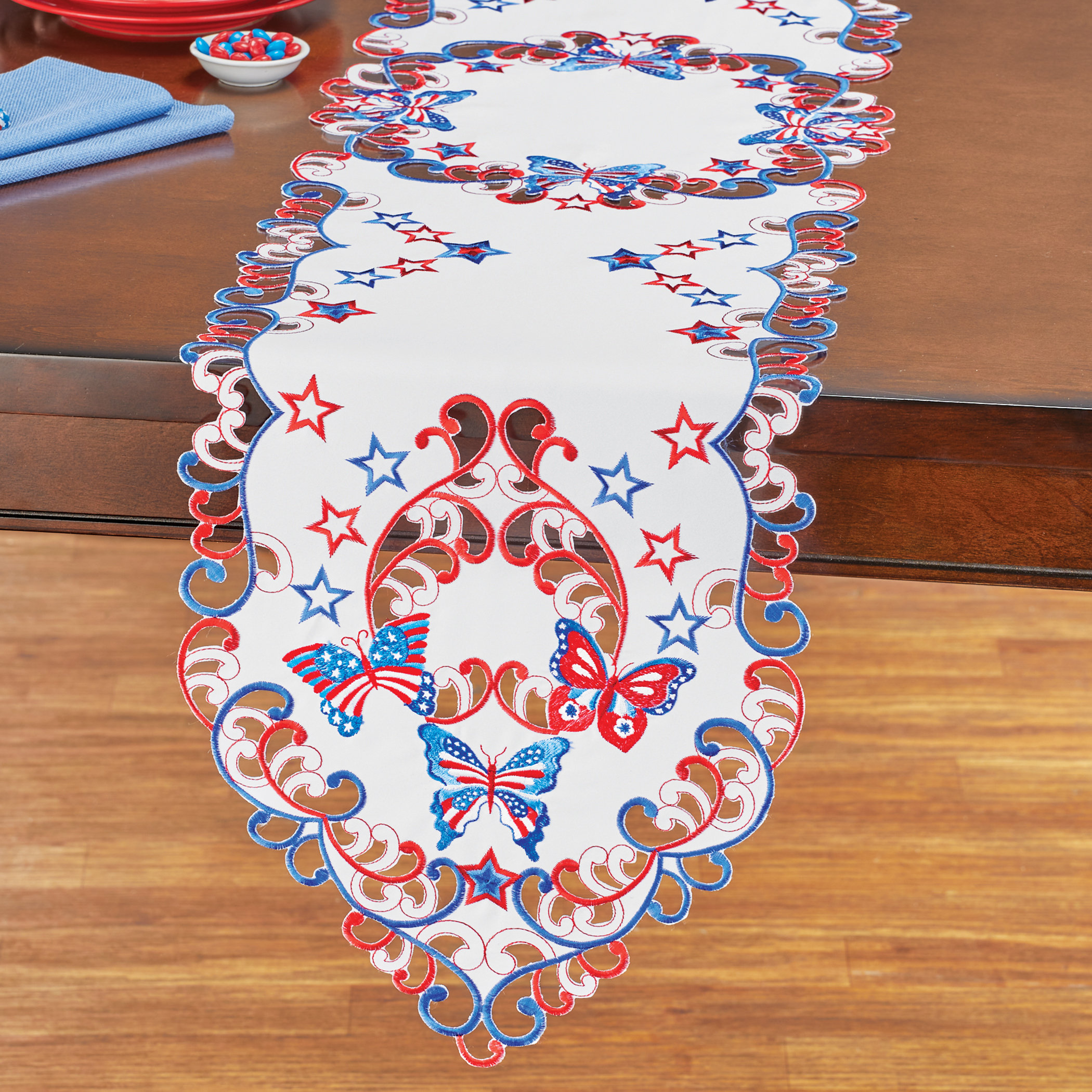 Winston Brands Embroidered Patriotic Butterflies Cut-Out Table Linens ...
