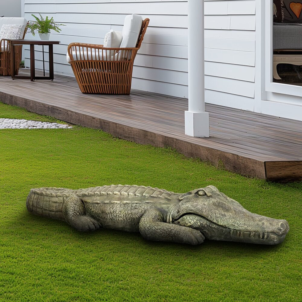 Bungalow Rose 42" Long Concrete Crouching Alligator Statue - Wayfair Canada
