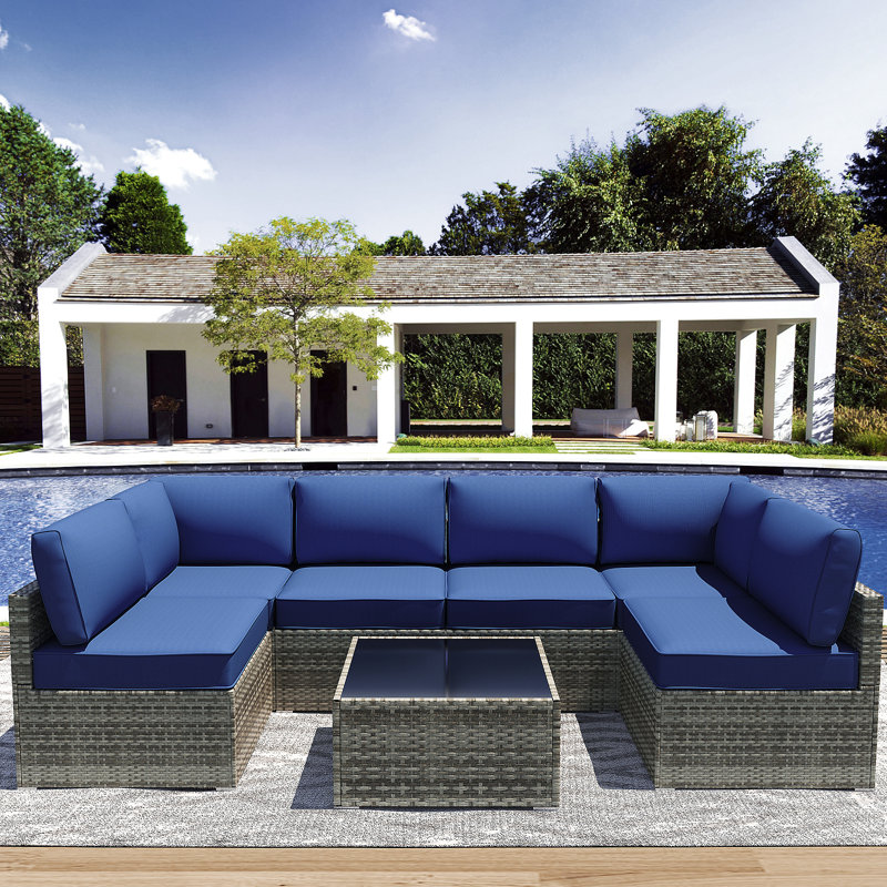 Latitude Run® Outdoor Cushions Set Of 14 For 7 Pieces Sectional Rattan ...