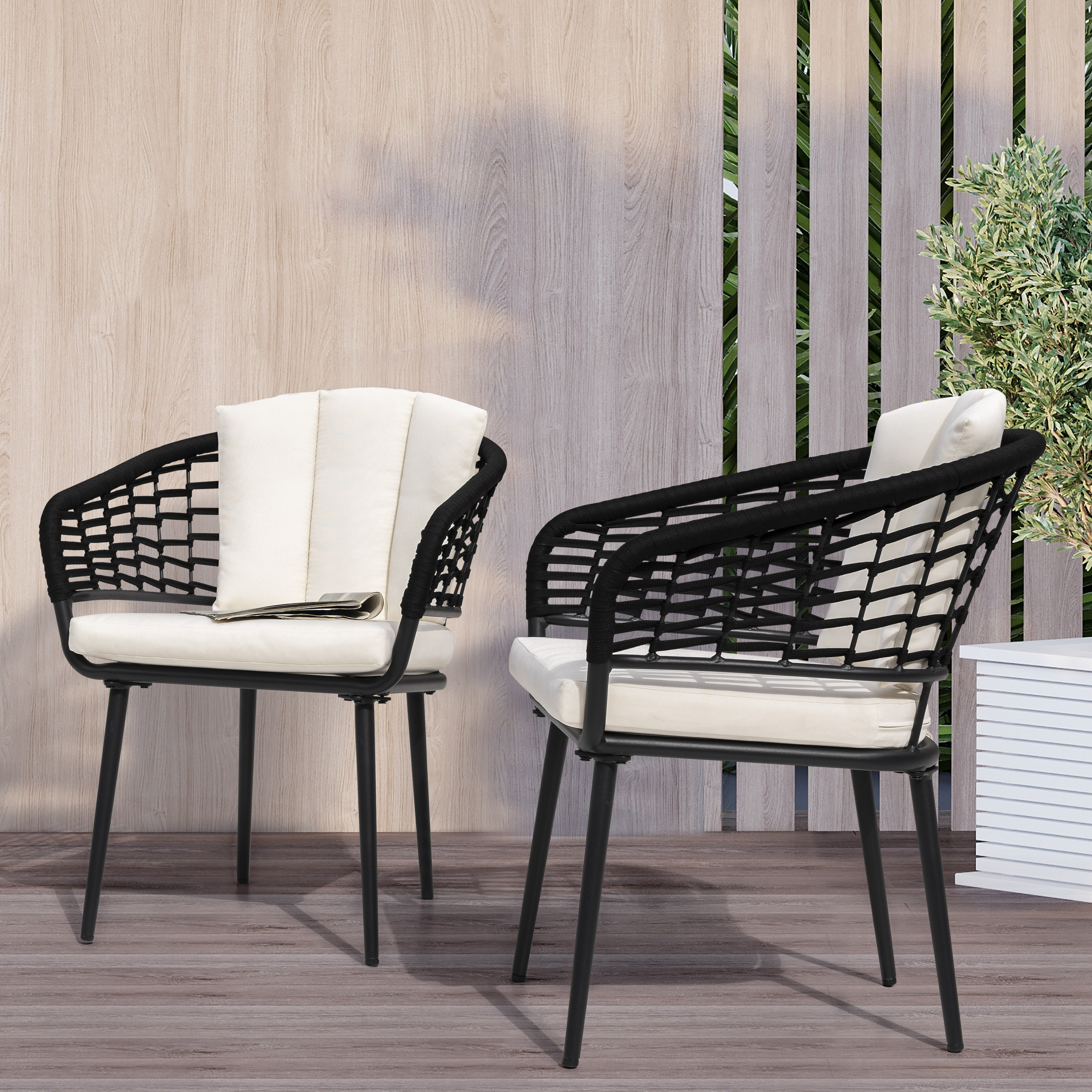 George Oliver Outdoor Patio Woven Rope Chairs With 1.97" Thick Cushions ...
