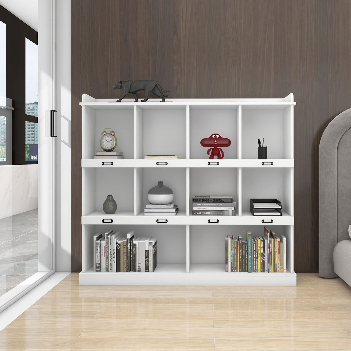 Latitude Run® Geriah Bookcase with 10 Compartments, Display Bookshelf ...