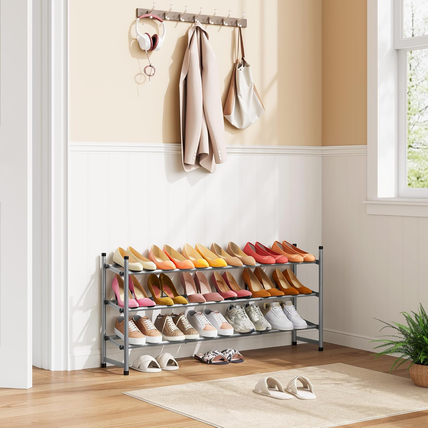 Rebrilliant Expandable Shoe Rack For Closet 3 Tier, 28“-41“Adjustable ...