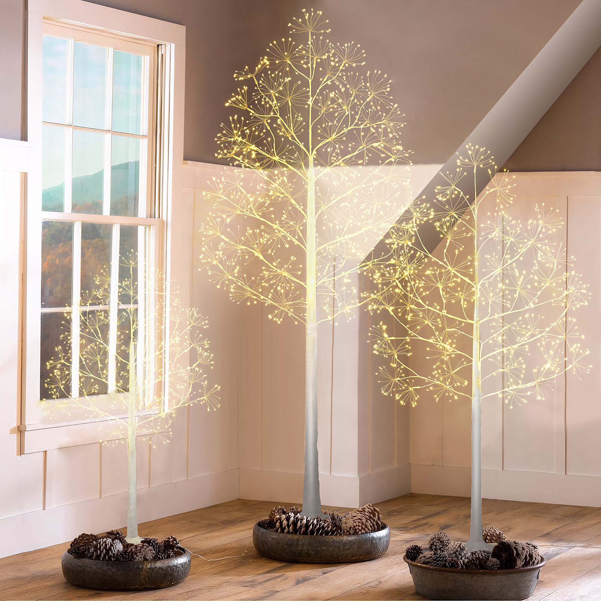 The Holiday Aisle® LED Birch Tree Trio Set, 4ft, 5ft, 6ft Artificial ...