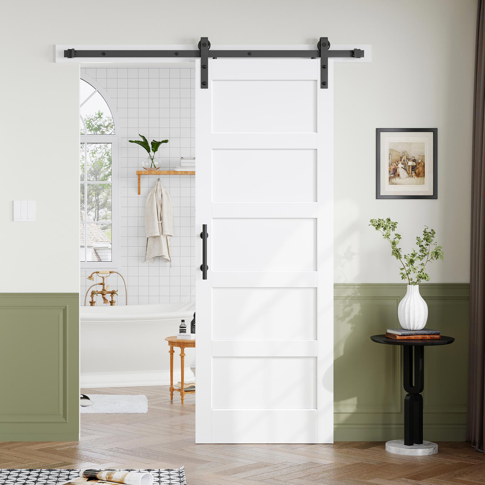 TREEBLING 5-Panel Manufactured Wood Barn Door with Installation ...