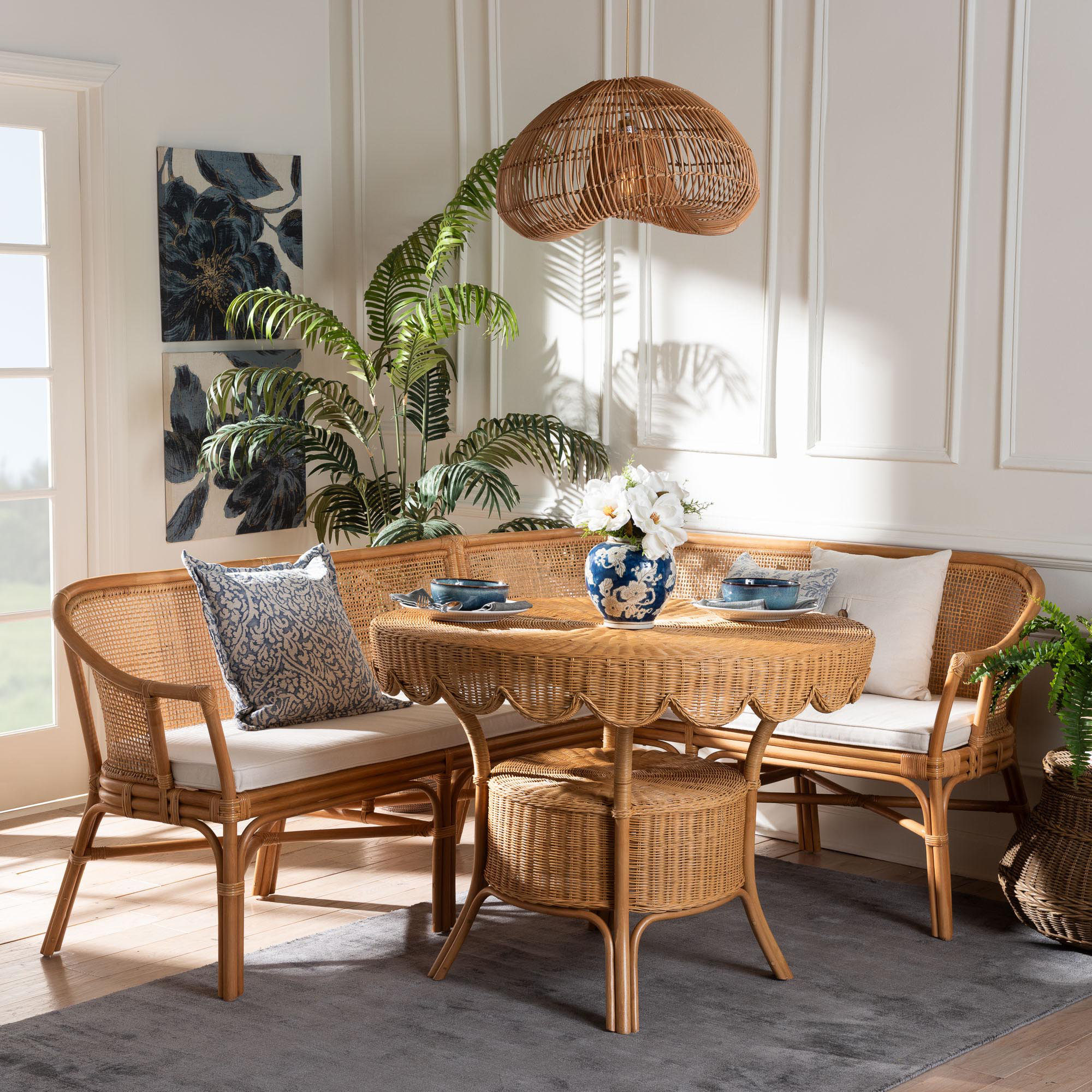 Dakota Fields Bali & Pari Ceona 3-Piece Natural Rattan Dining Nook Set ...