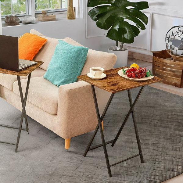 Borough Wharf Chidera Rustic Wooden 2 Piece Side Table Set Folding ...