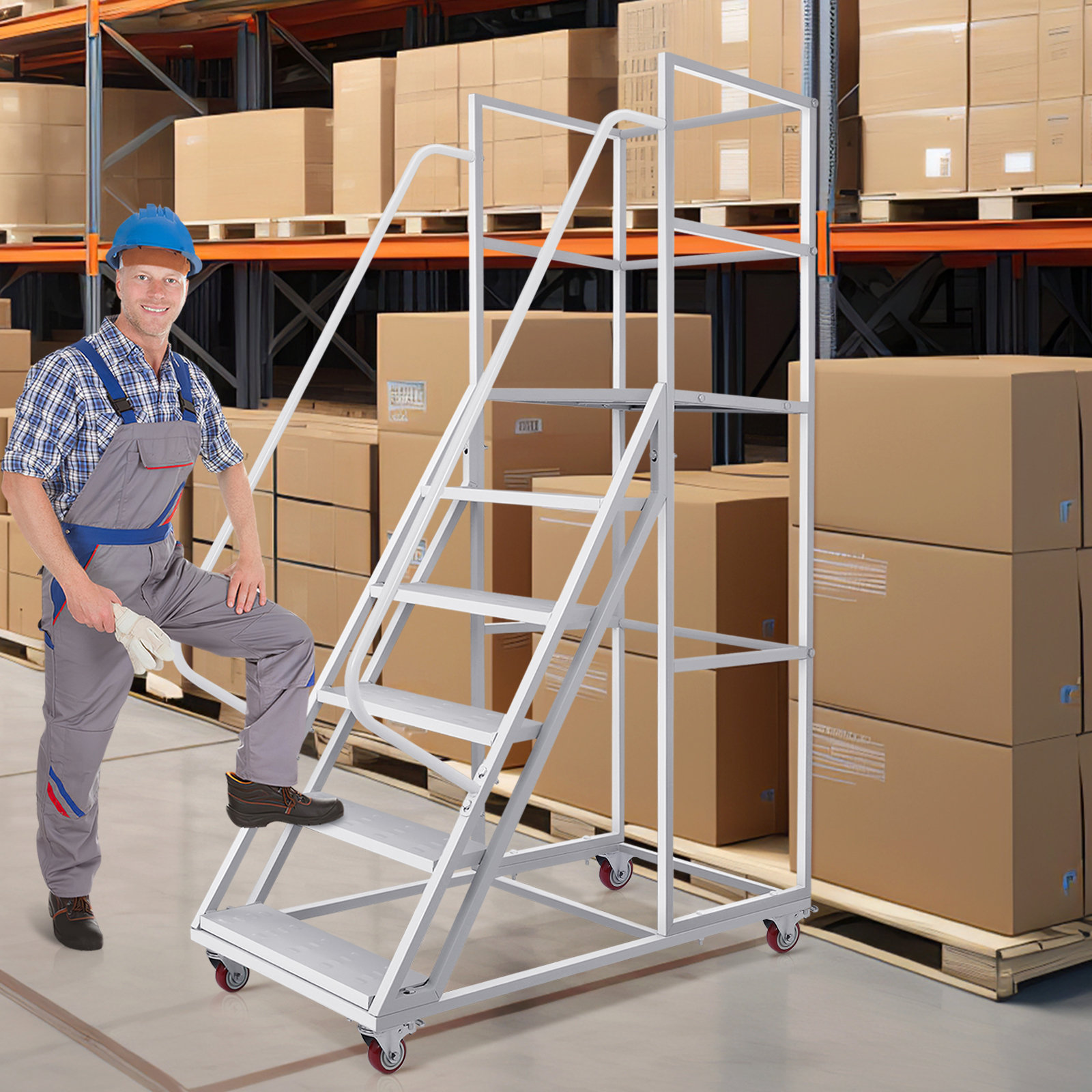 Wrought Studio™ Rolling Ladder: 6 Step Work Platform With Handrails ...