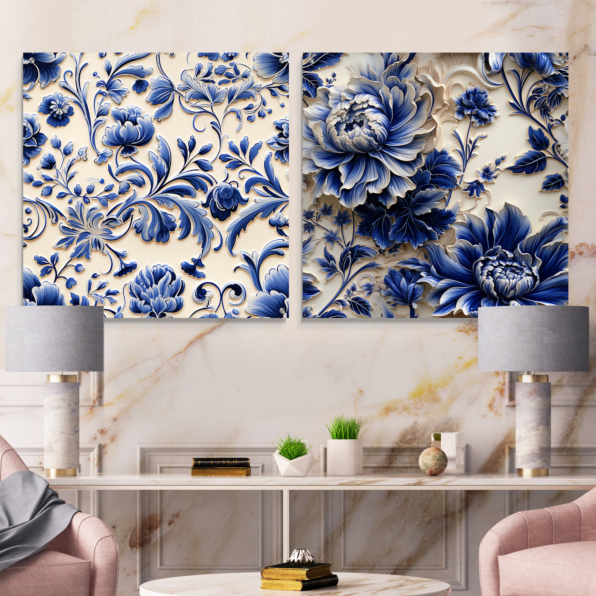 Design Art Cobalt Blue Renaissance Flourish Victorian Pattern - Floral ...