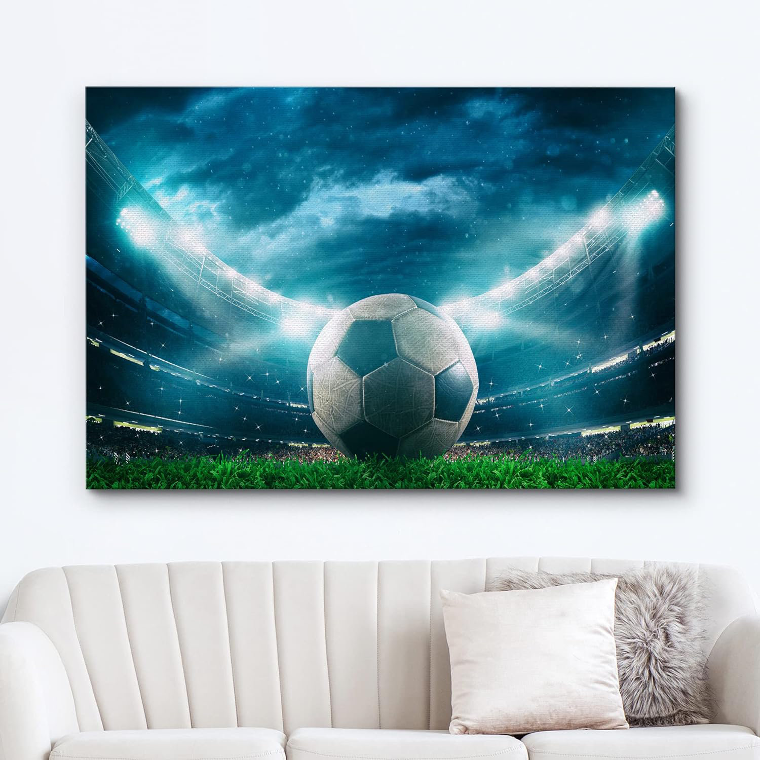 IDEA4WALL Vibrant Neon Blue Soccer Ball World Cup Stadium Boys Room ...