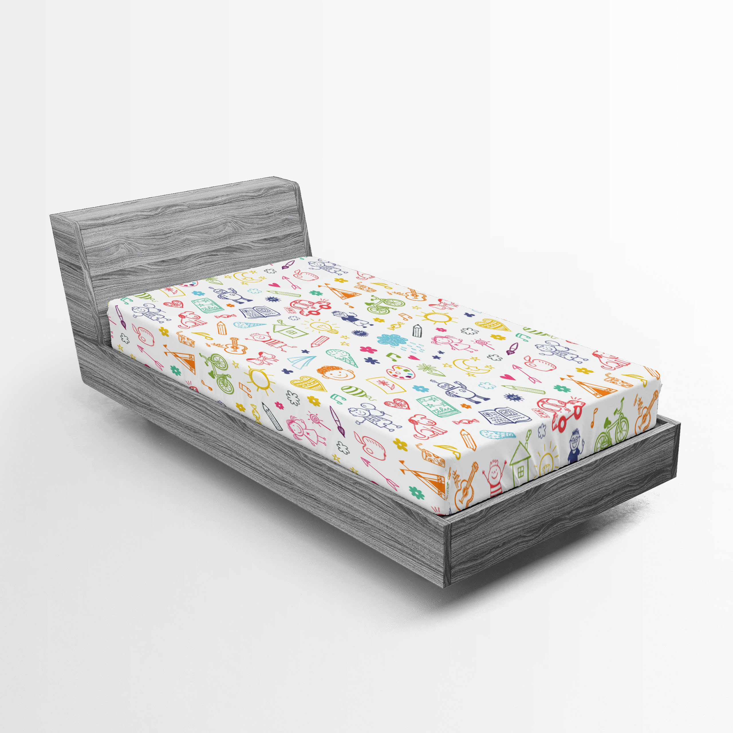 Ambesonne Cartoon Fitted Sheet 2-Pack Colorful Pattern Classics ...