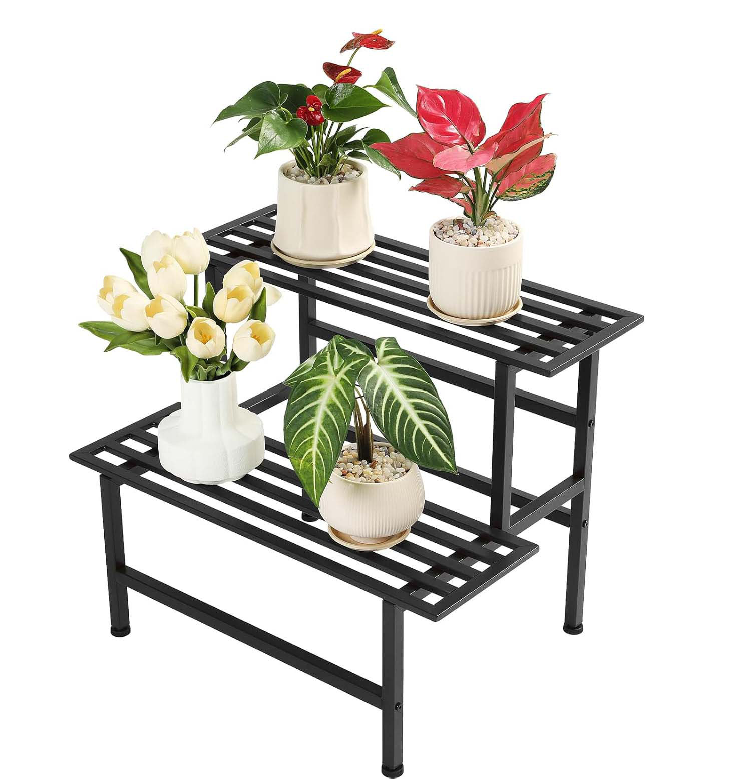 Arlmont & Co. 2-Tier Plant Stand, Heavy Duty Metal Frame, 240 Lbs ...