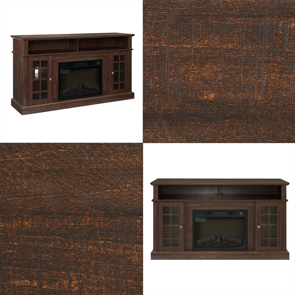 Gracie Oaks Xee 58"W Retro Fireplace Insert TV Stand, 1400W Electric ...