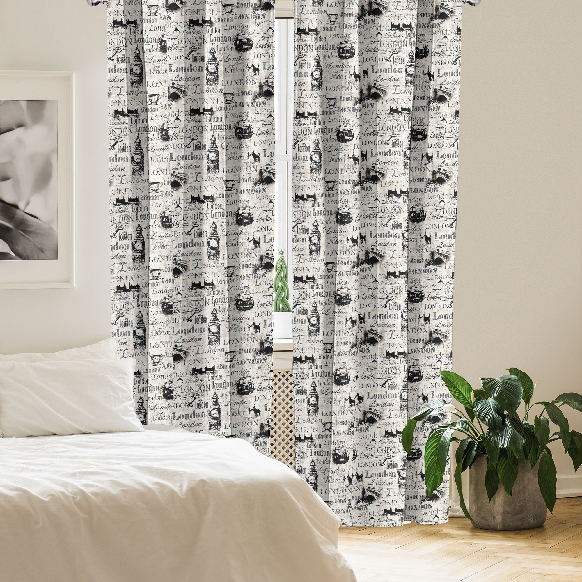 East Urban Home London Curtains Vintage Lettering Big Ben Pair of ...