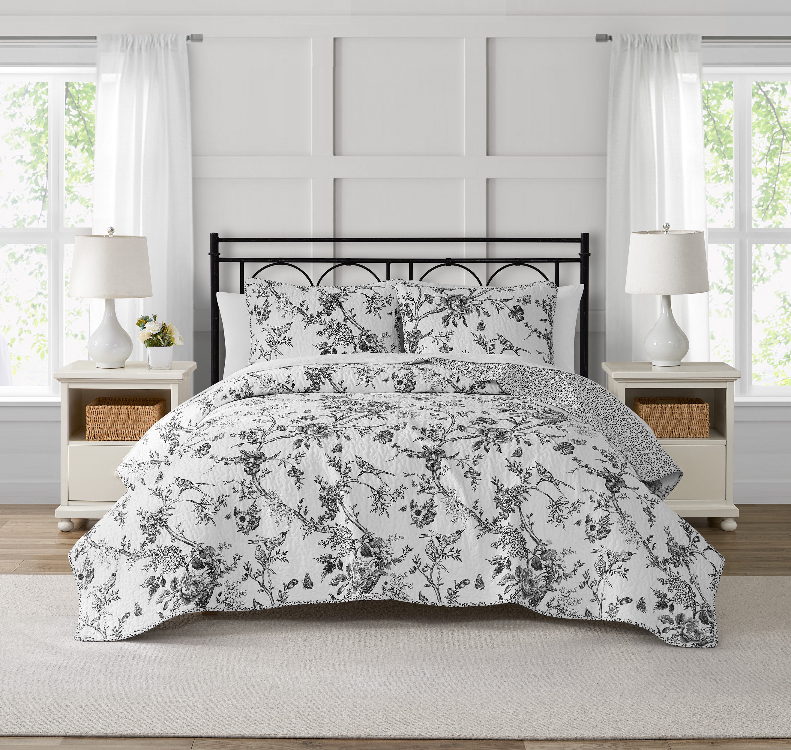 CEDAR COURT Chantilly Toile All-Season Reversible Cotton Quilt Set ...