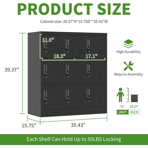 Inbox Zero 9 Door Locker, Employee Metal Locker Office Steel Gym Locker ...