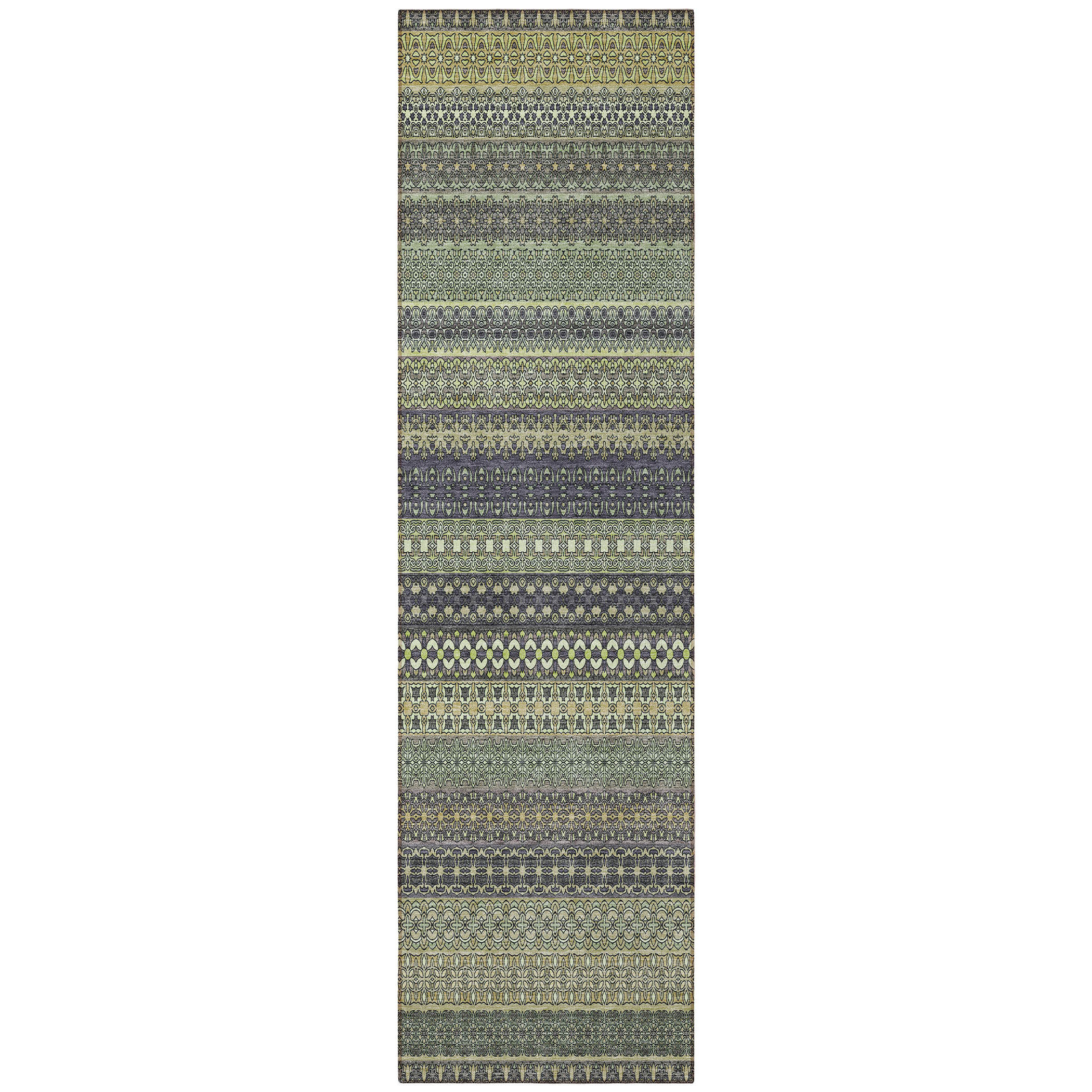 HomeRoots 8' Runner Sage Striped Washable Non Skid Indoor Outdoor ...