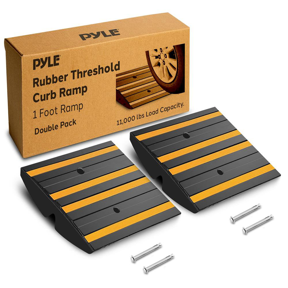 Pyle 2 Ft. Rubber Threshold Curb-Side Ramp - Yellow Reflective Lighting ...