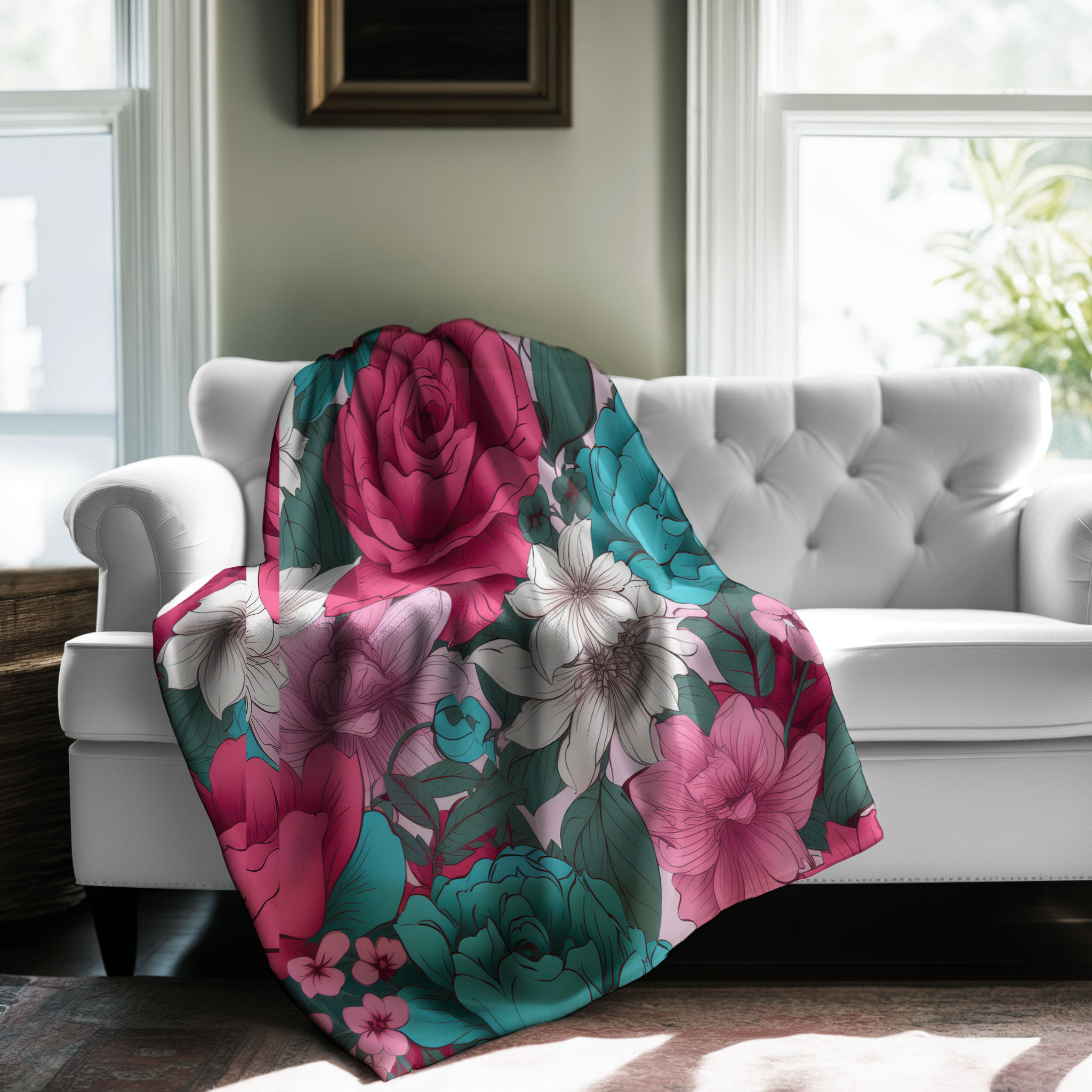 MentionedYou Salmon and Teal Floral Fusion - 1 Piece Premium Sh Throw ...