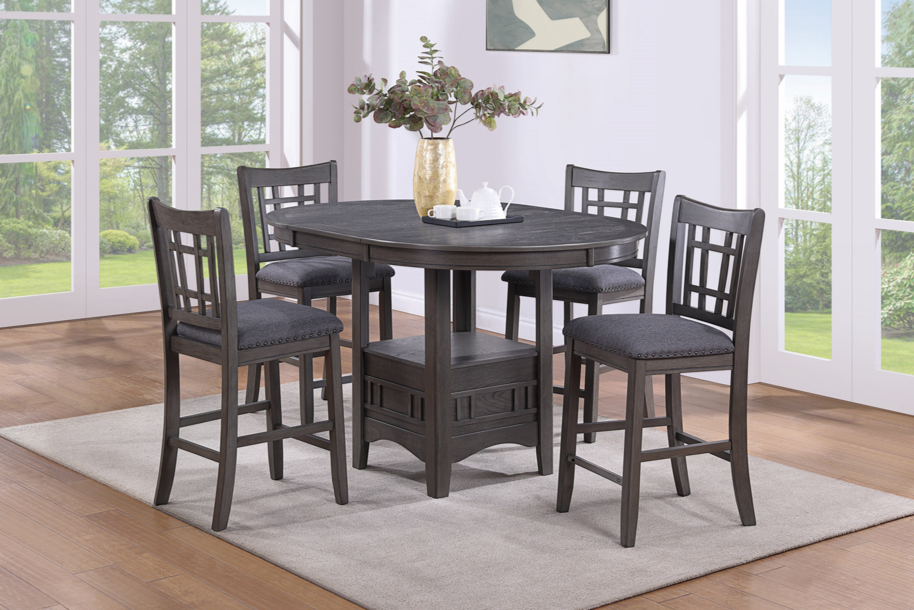 Gracie Oaks Contemporary Dining Room Counter Height 5Pc Dining Set ...