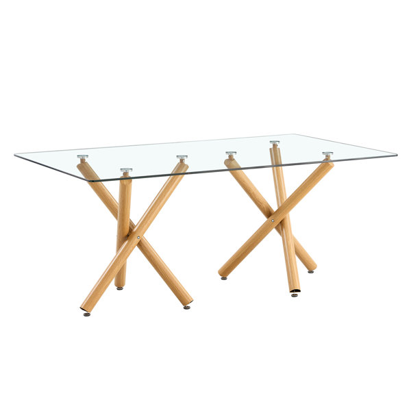 Brayden Studio® Dainian Glass Top Metal Base Dining Table | Wayfair