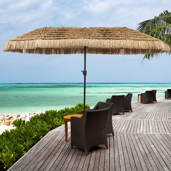 Arlmont & Co. 13ft Thatch Umbrella Tiki Bench umbrella With Crank ...