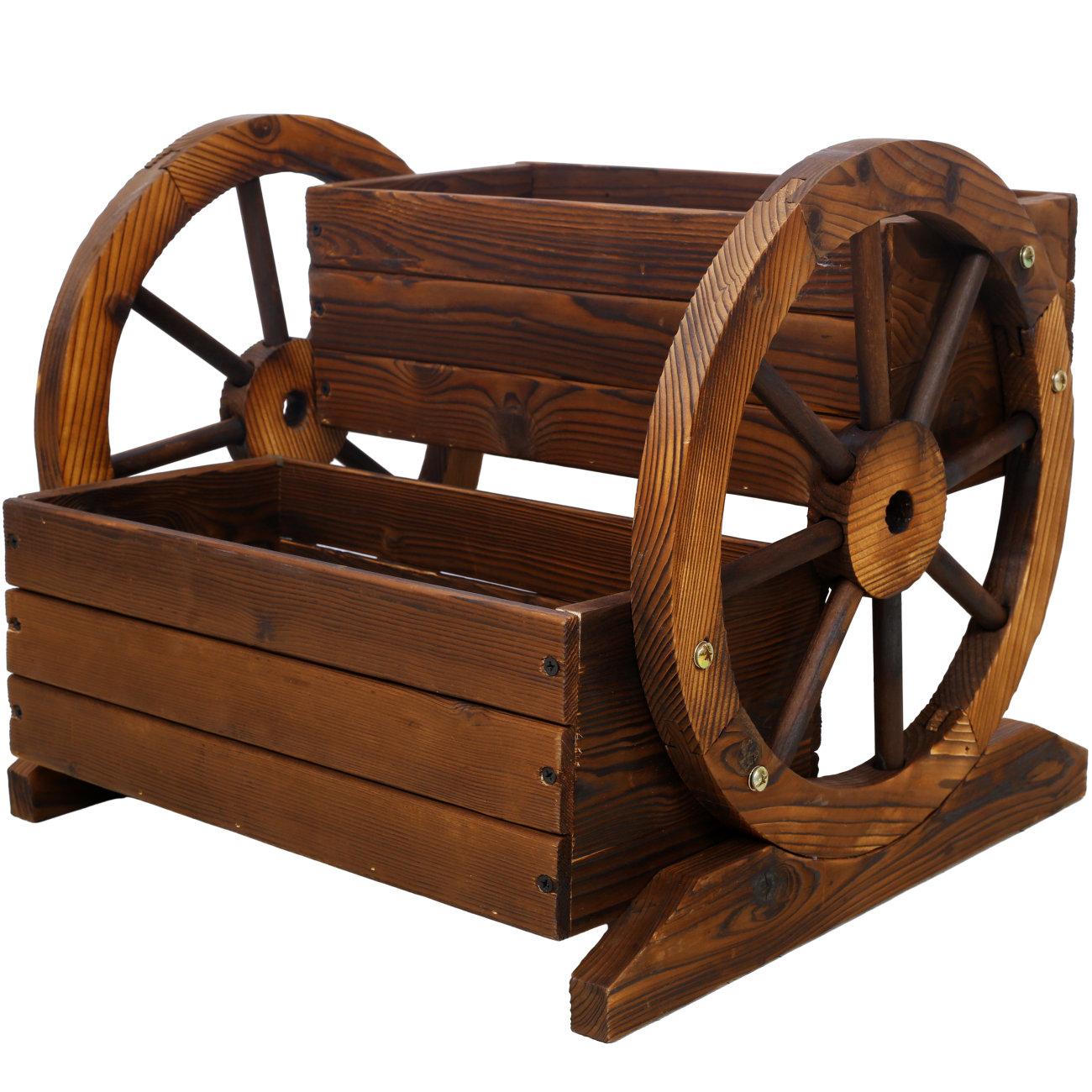 Arlmont & Co. Wooden Wagon Planter Box, Garden Planter With Wheels ...