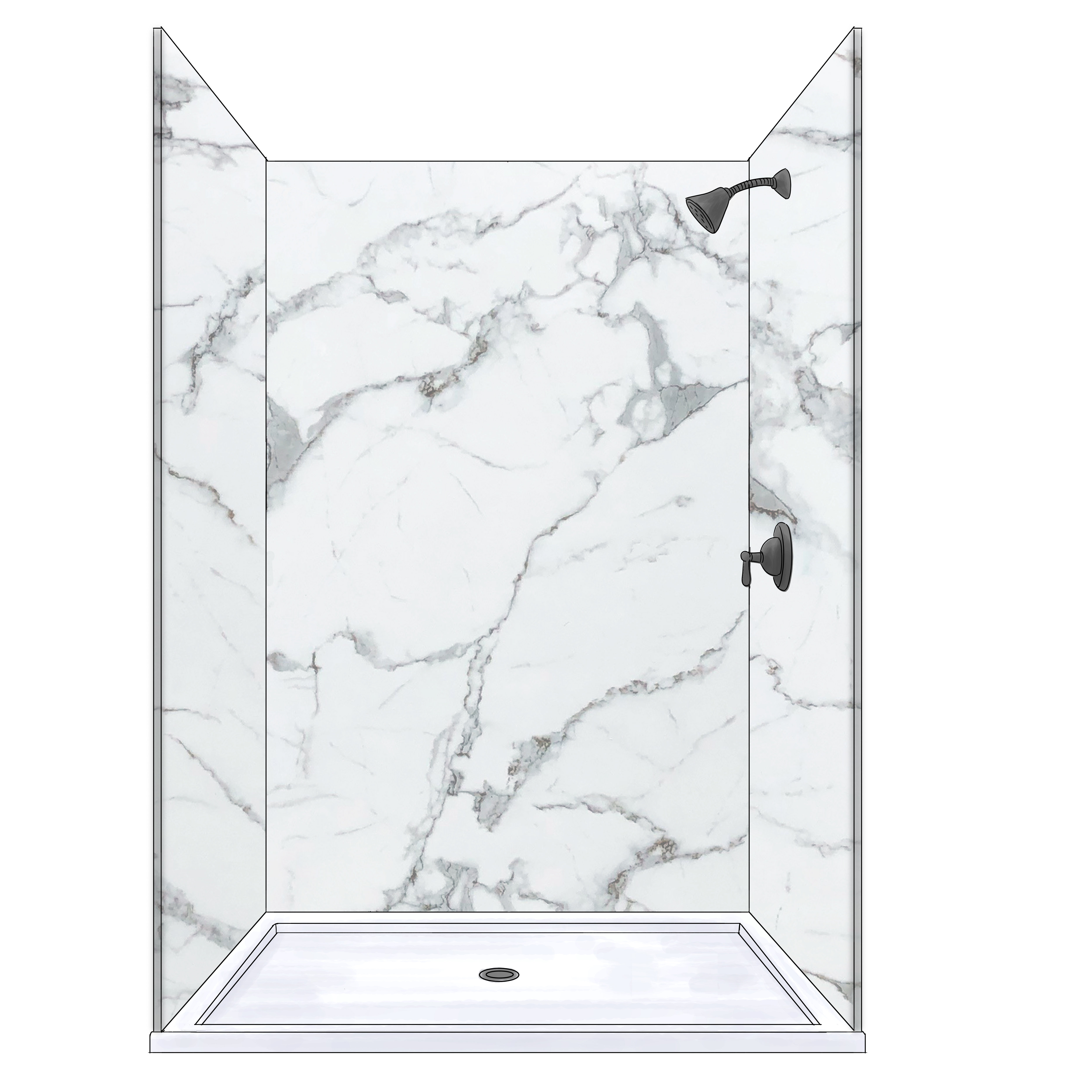 Polymarm Seamless 80" H x 36" D Three Panel Shower Wall - 60" Back Wall ...