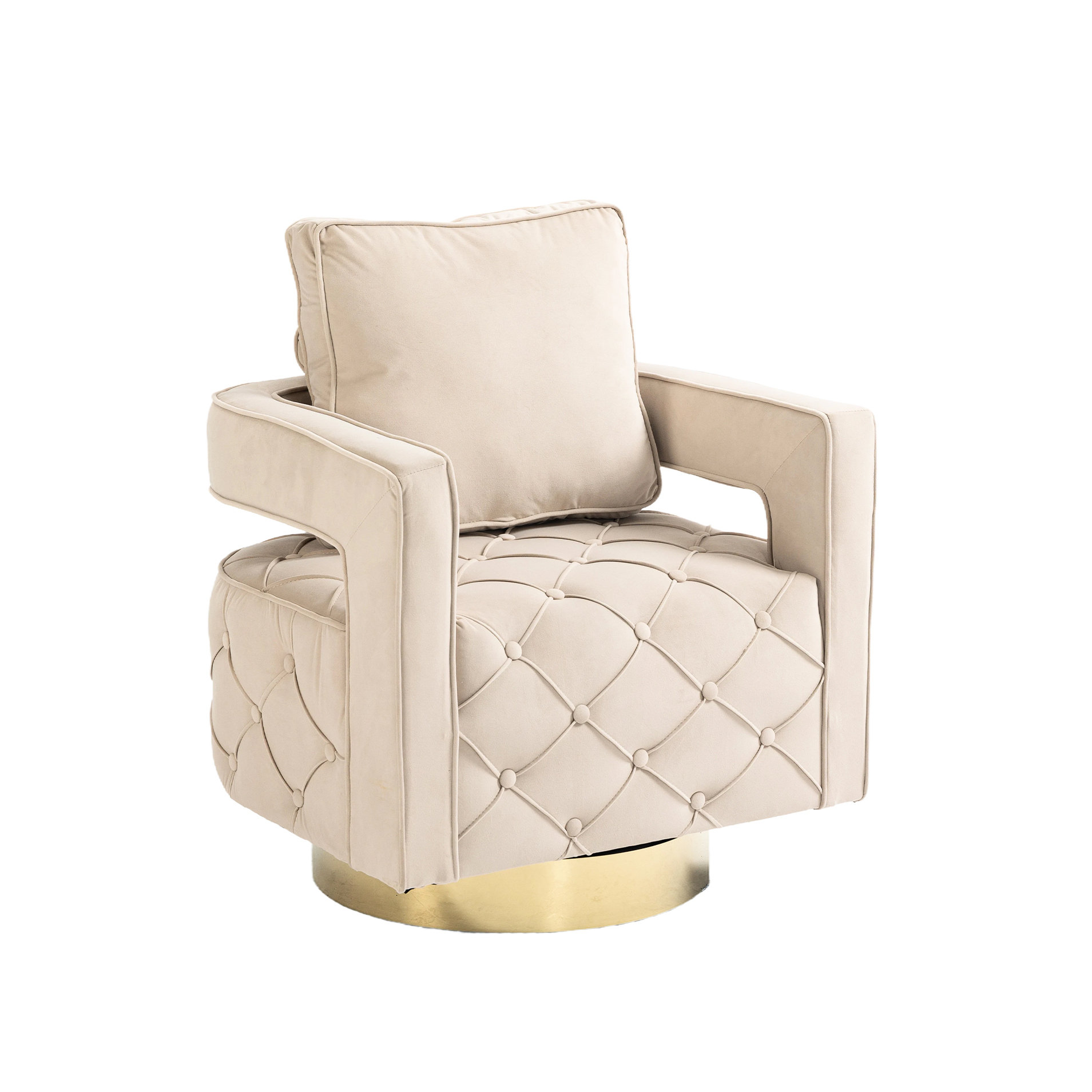 Mercer41 360 Degree Rotating Velvet Armchair. Beige, Button, For A Cozy ...