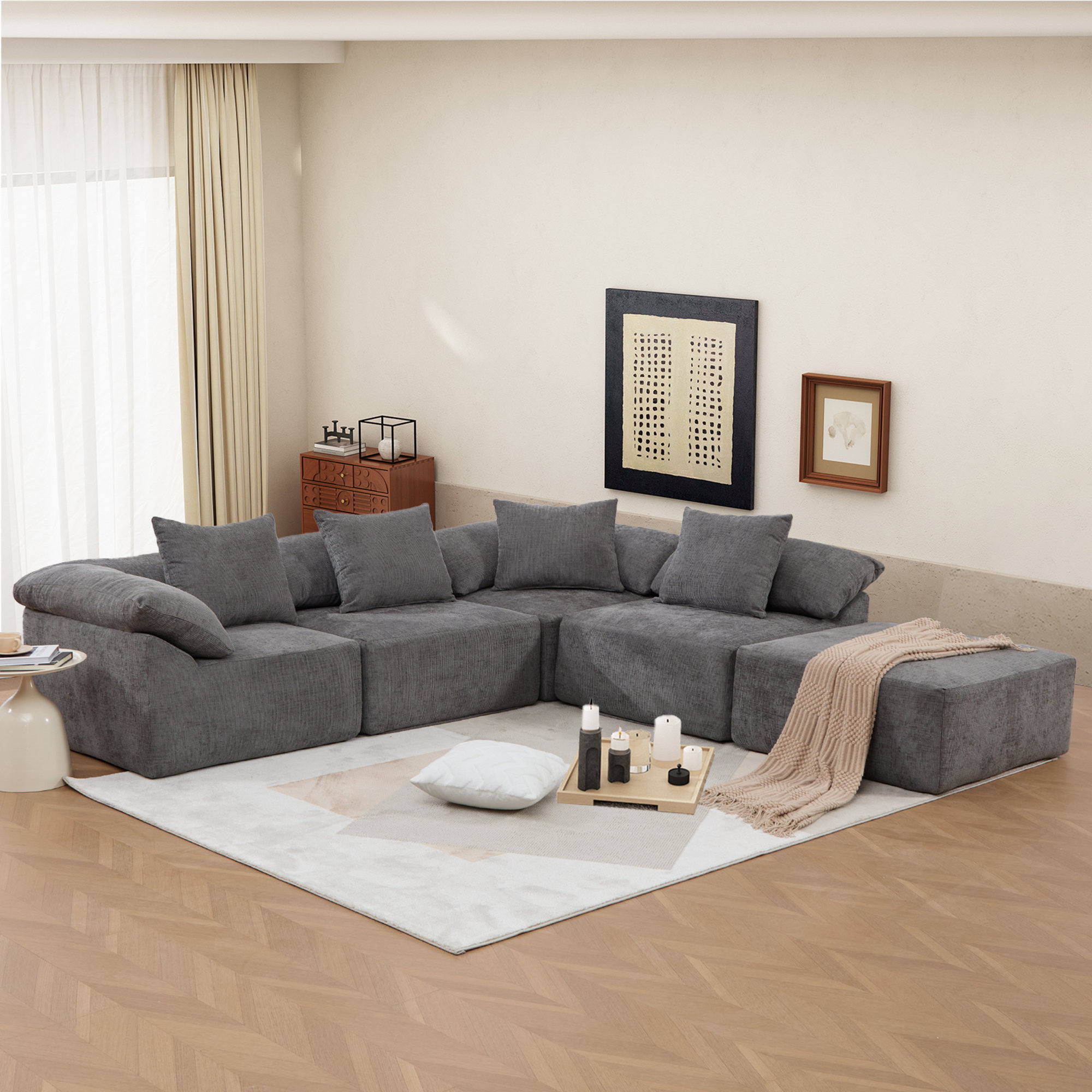 Ebern Designs Cloudelle Modern Modular Couch Set,Cloud Sofa With 4 ...