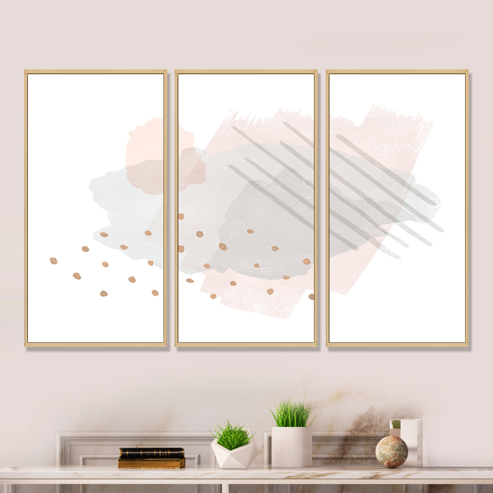 Design Art Watercolor Minimal Blush I - Shabby Elegance Framed Canvas ...