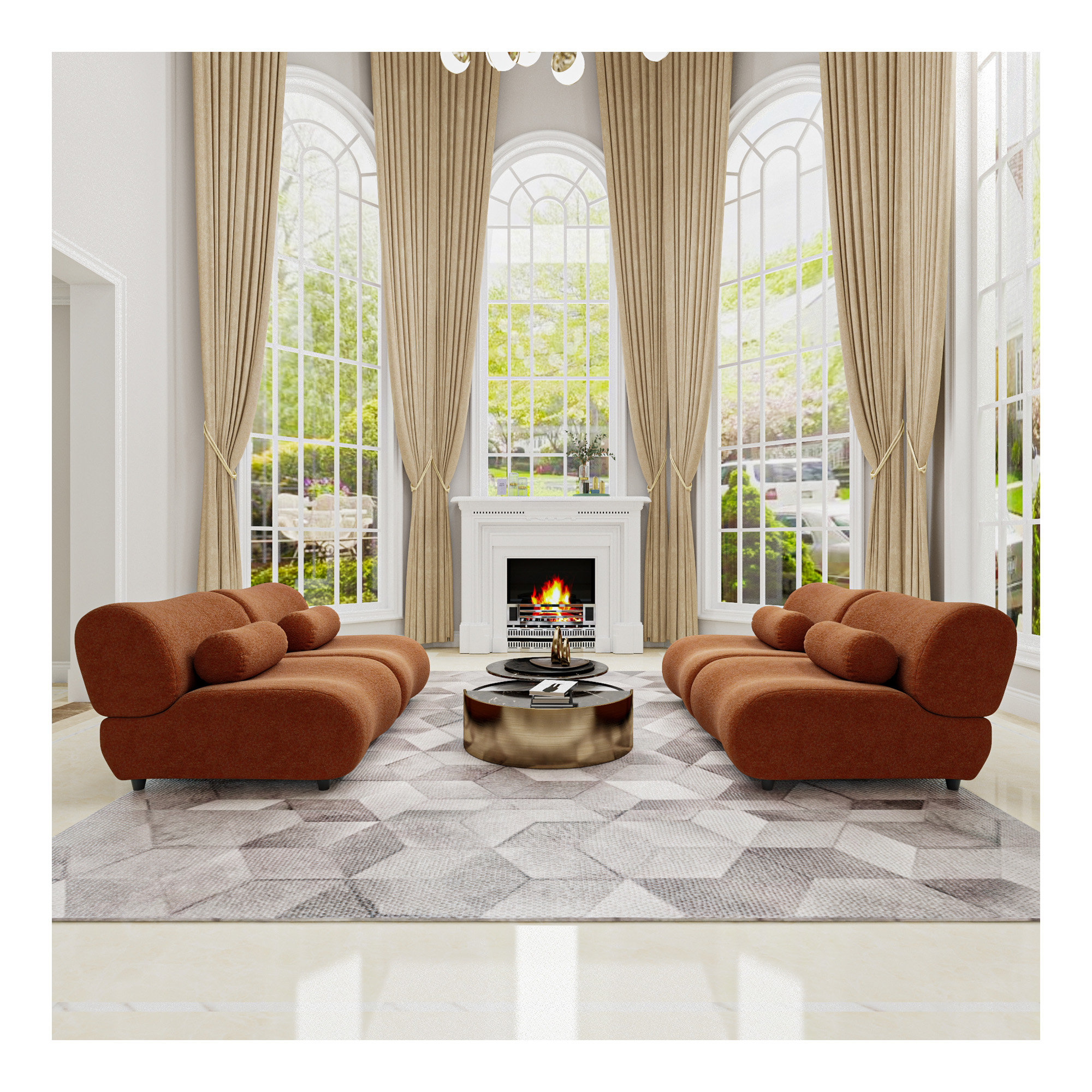 Latitude Run® L-Shaped Orange Modular Sofa Set – High Comfort Chenille ...