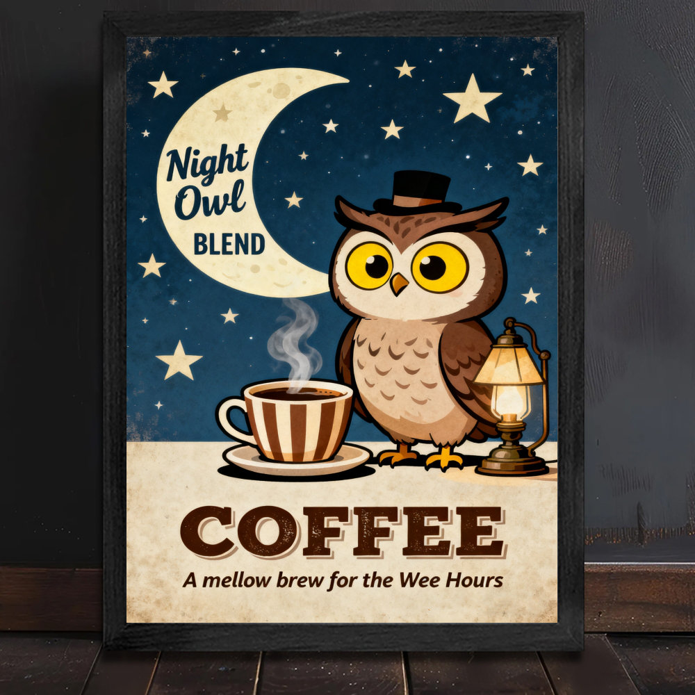 George Oliver Black Framed Vintage Night Owl Blend Wall Art Retro Style ...