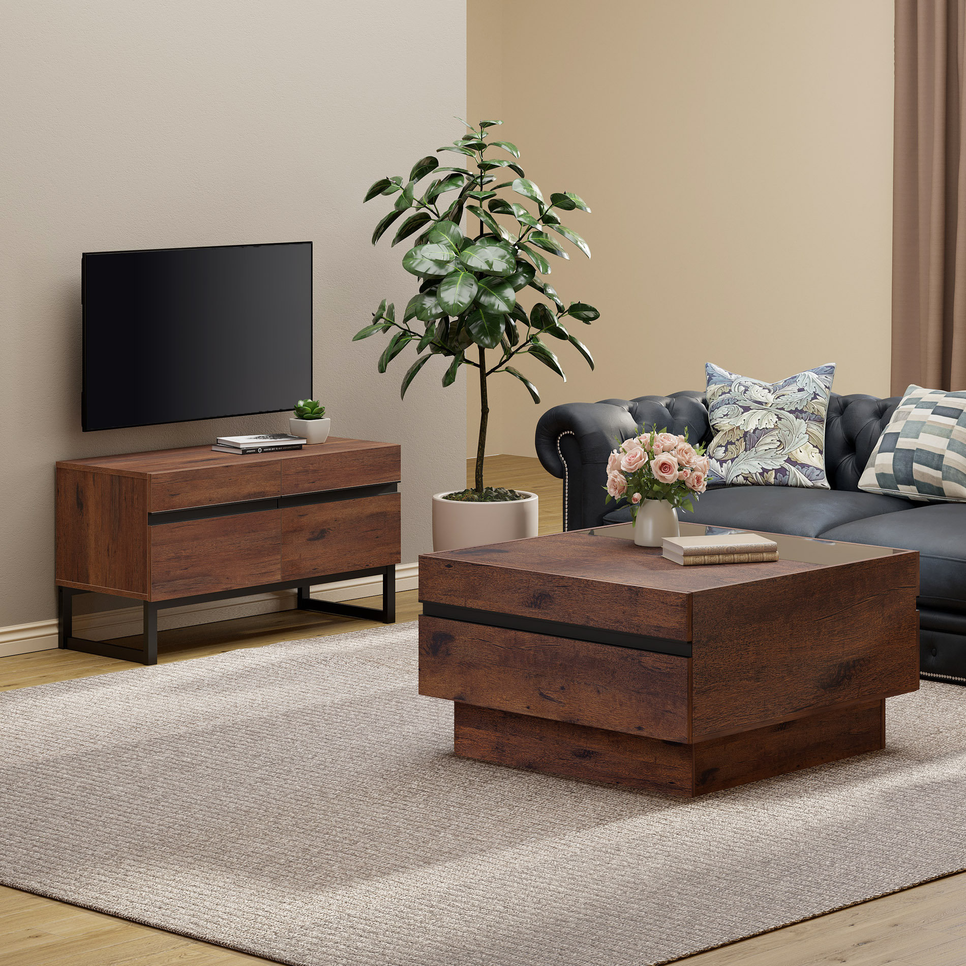 Latitude Run® Winston Modern TV Stand And Coffee Table Set Of 2 ...