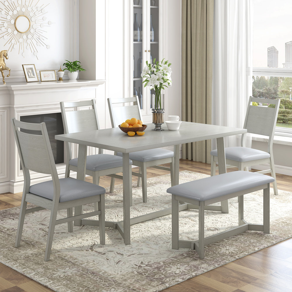 Lark Manor™ Farmhouse 6-Piece Wood Dining Table Set With 4 Upholstered ...