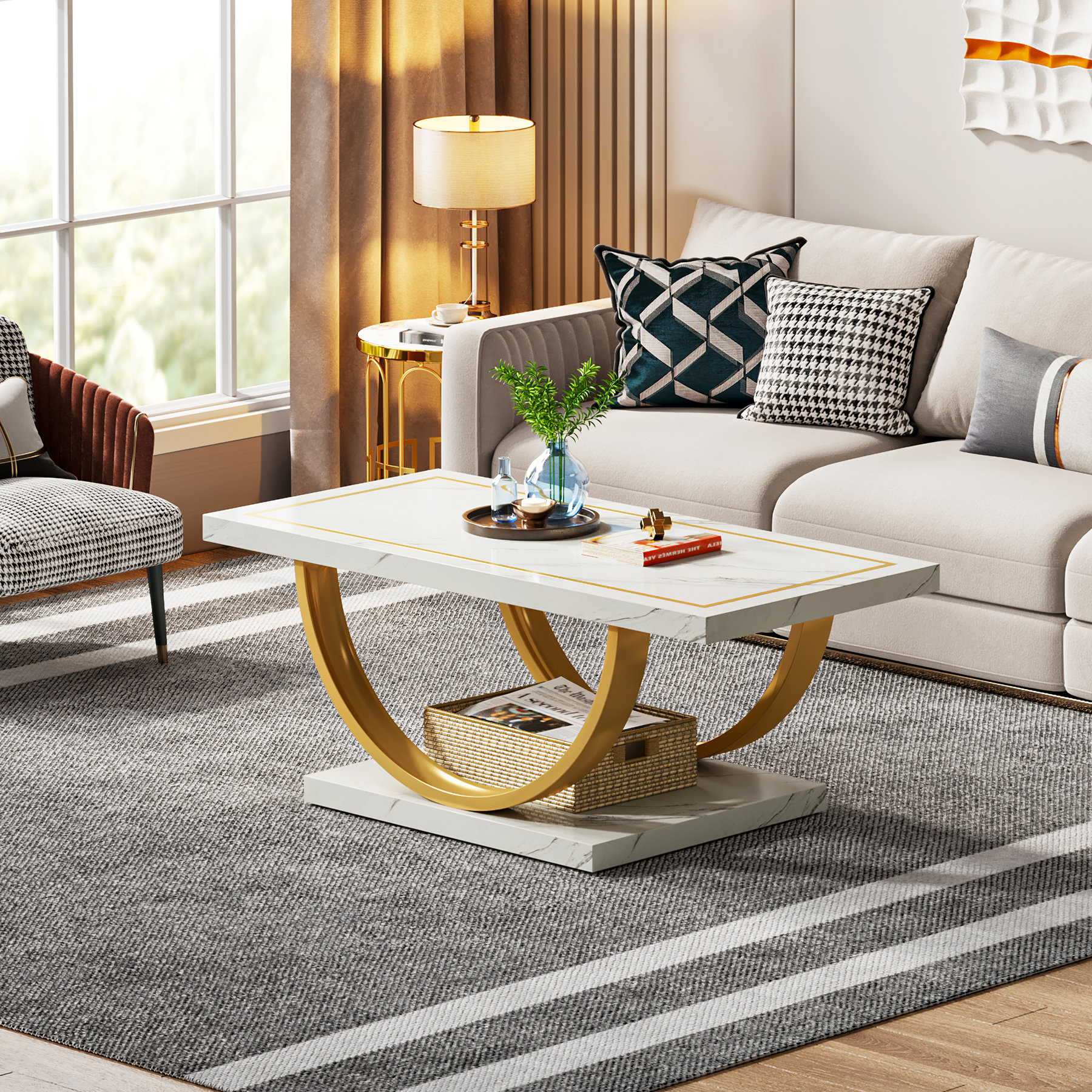 Mercer41 Modern White Gold Coffee Table For Living Room - Wayfair Canada