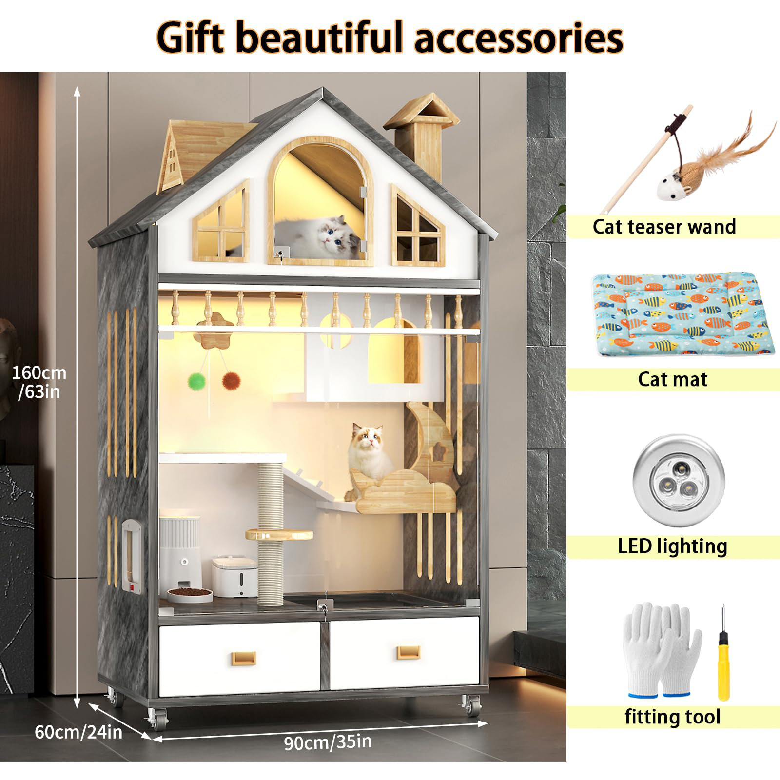 HTOCINQ Luxury Cat Villa For Multi-cat Households: Extra Large Indoor ...