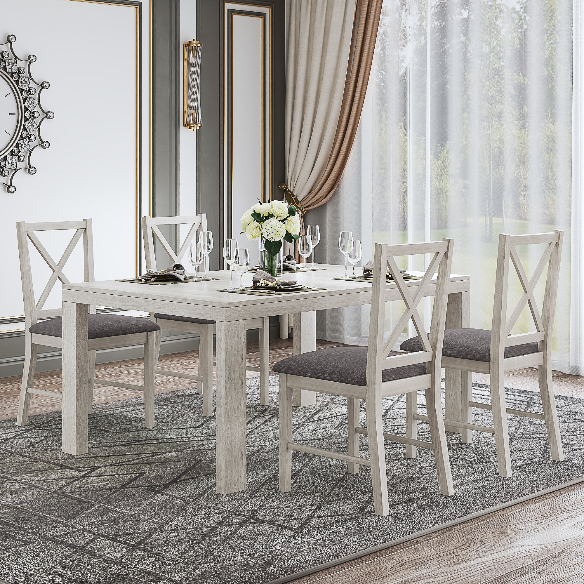 Latitude Run® Solid Wood 4-Person Dining Set Expandable Table And ...