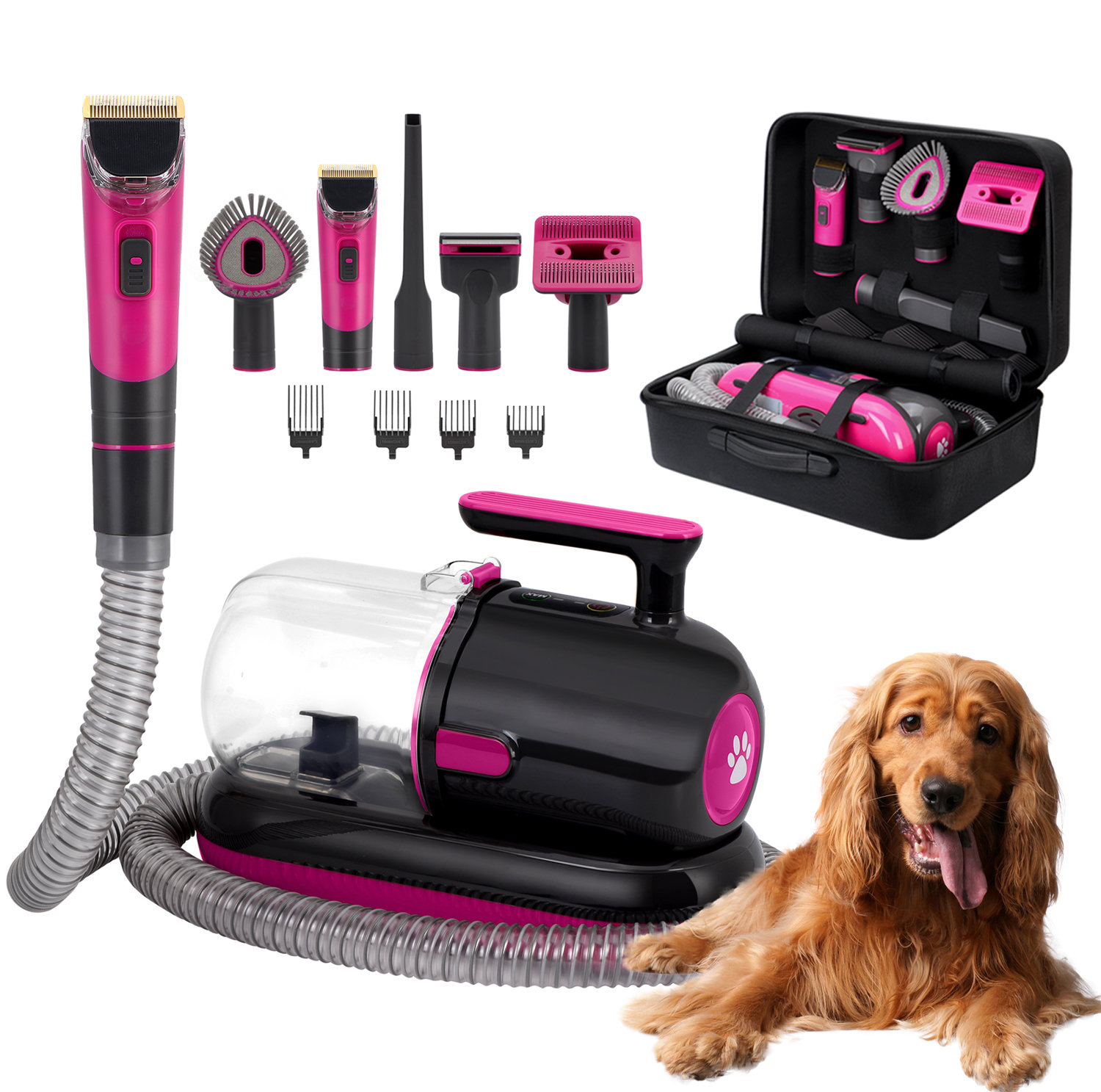 BRIGHTSHOW 7-in-1 Multifunctional Pet Grooming & Vacuum Suction Kit ...
