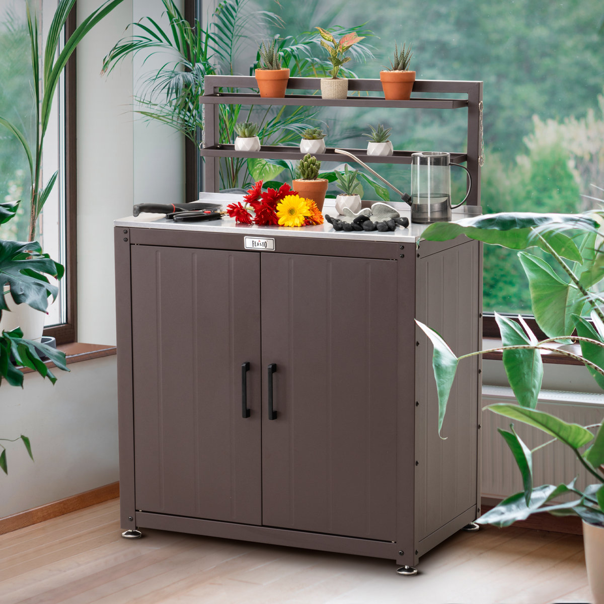 Feasto Garden Potting Bench with Storage Cabinet,Outdoor Gardening ...