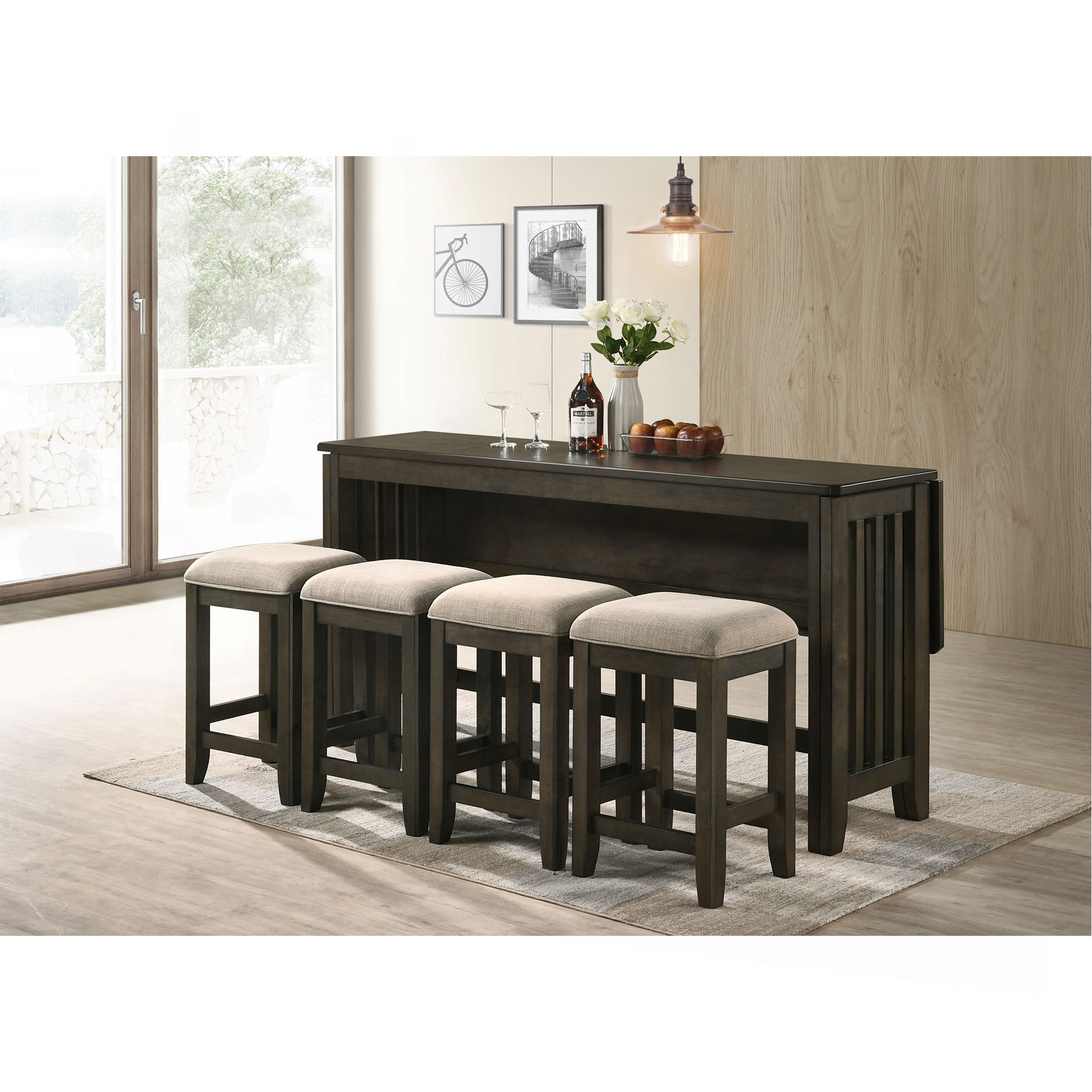 Latitude Run® Dark Brown Finished Drop Leaf Table 4 Stools - Wayfair Canada