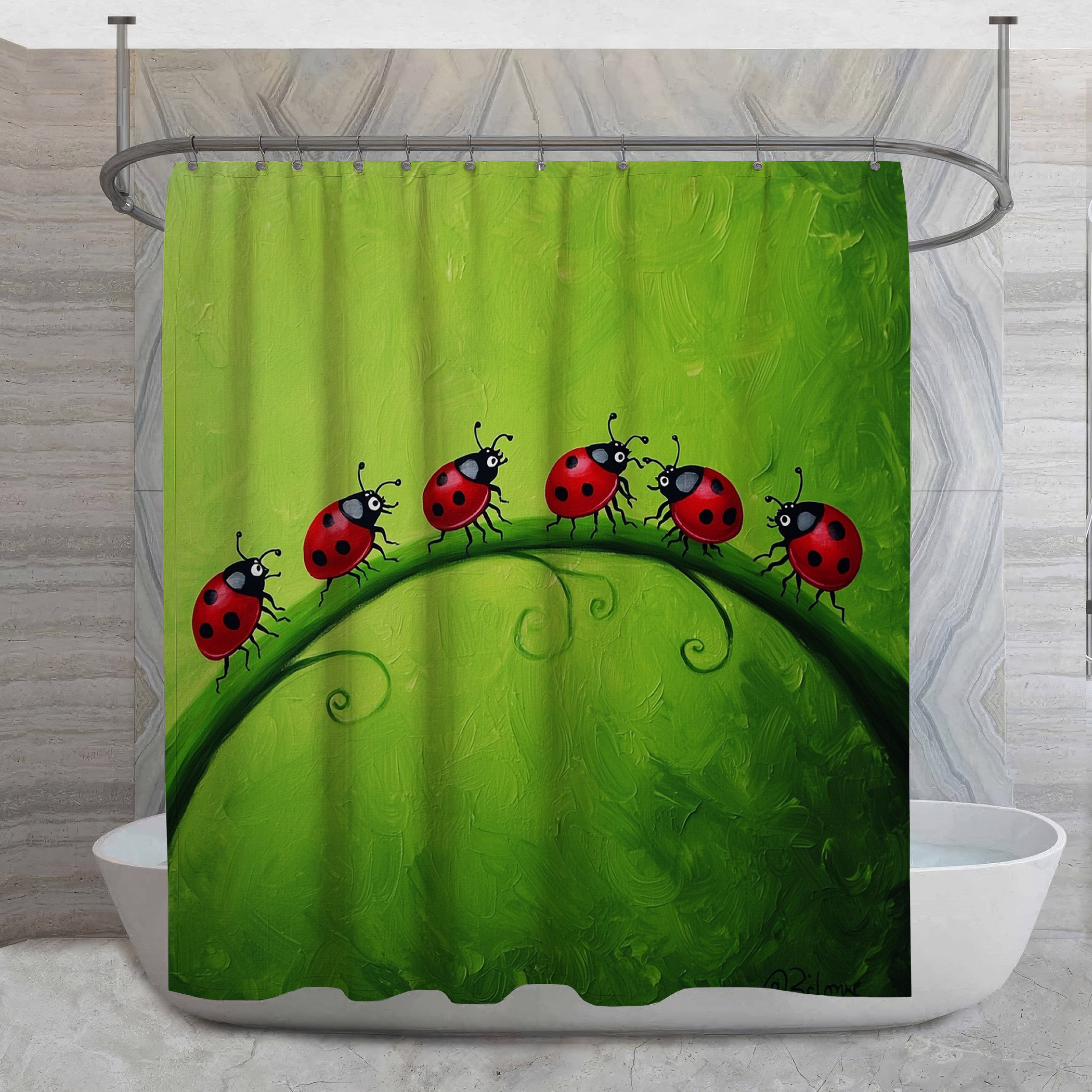 Dakota Fields Ladybugs Shower Curtain - Insect Bathroom Decor Bohemian ...
