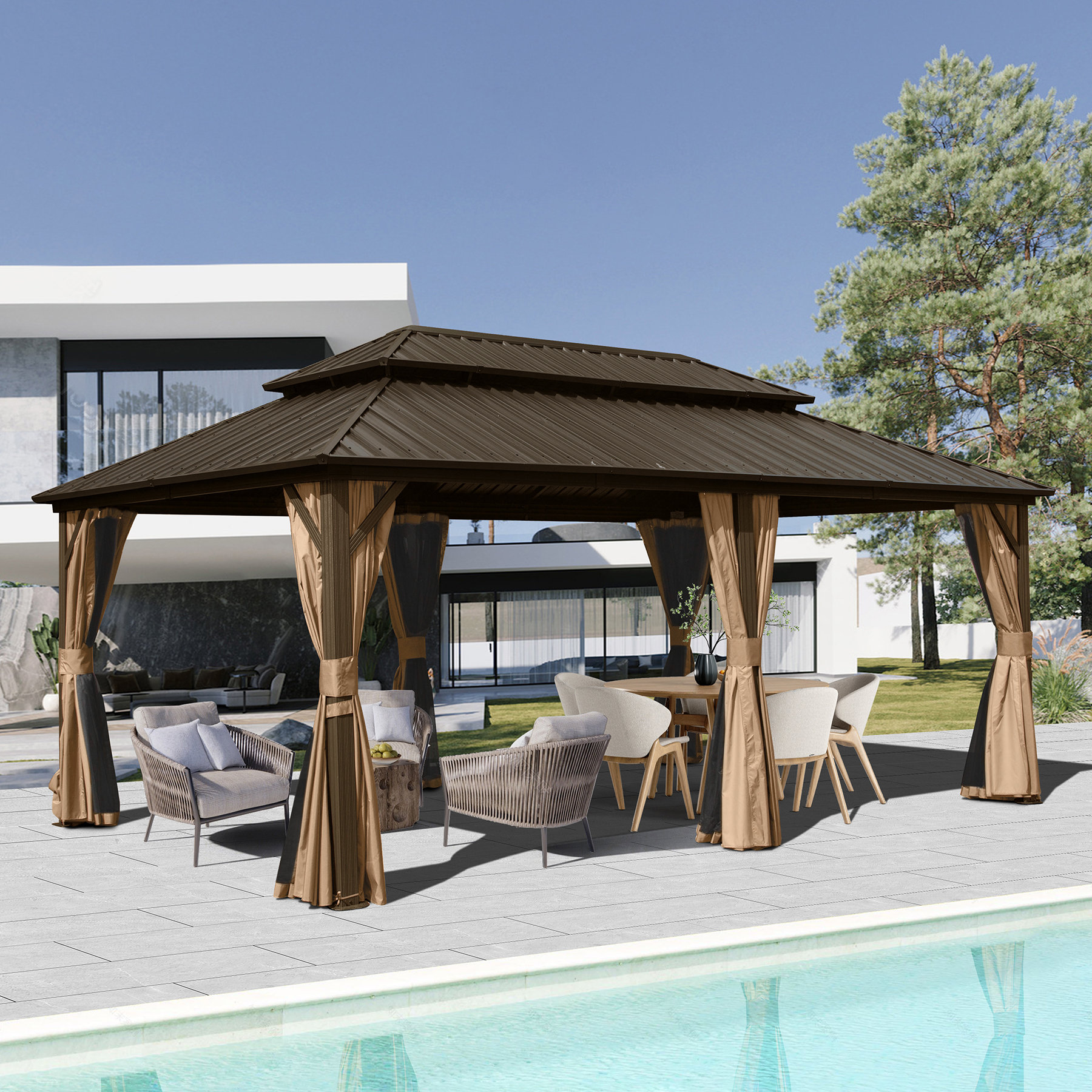Domi Louvered Galvanized Steel Patio Gazebo with Overhang Slope-design ...