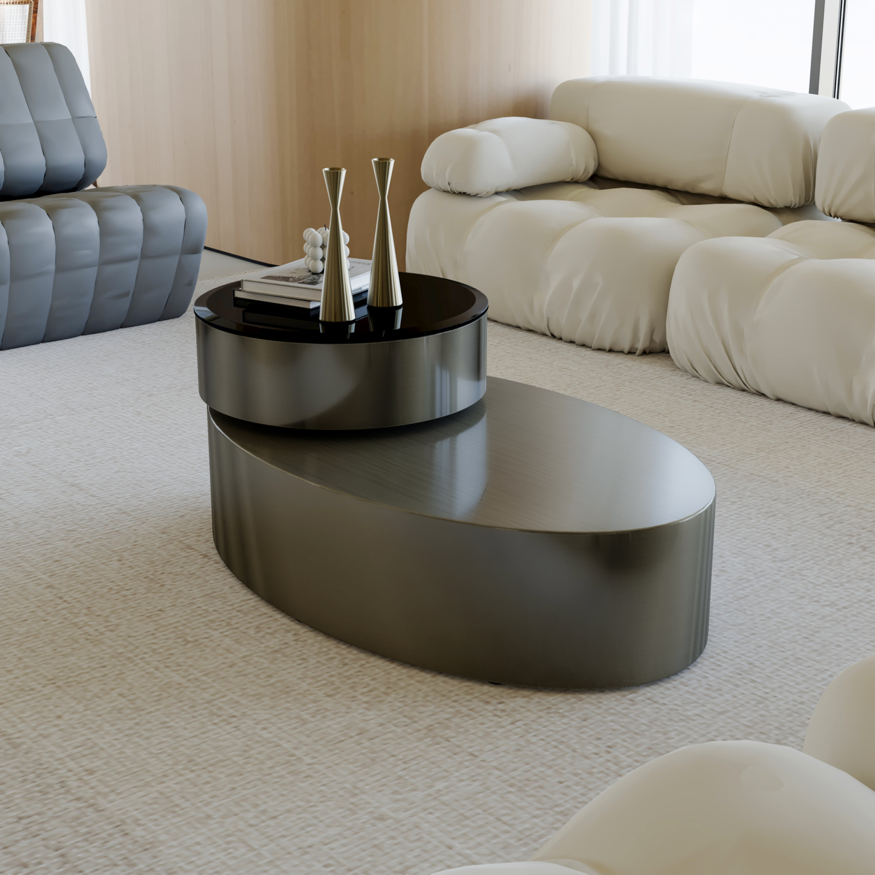 Everly Quinn Modern Extendable Nesting Coffee Table,Oval Living Room ...