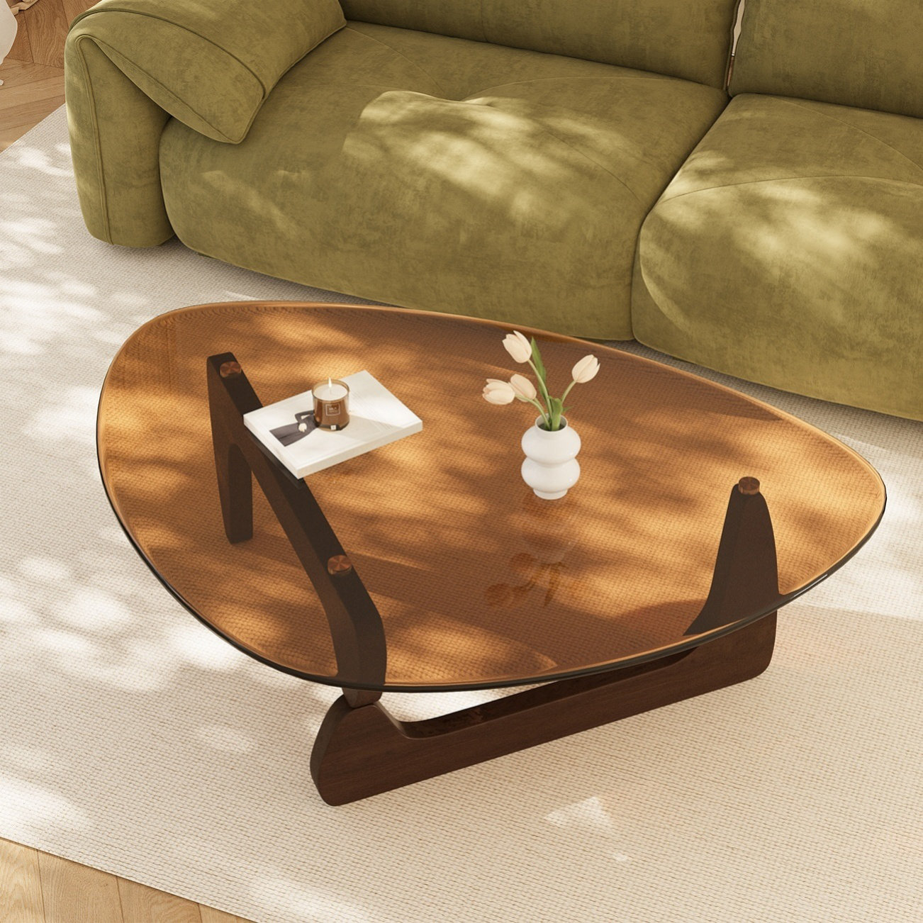 George Oliver Mid-century Triangular Glass Coffee Table Abstract Center ...