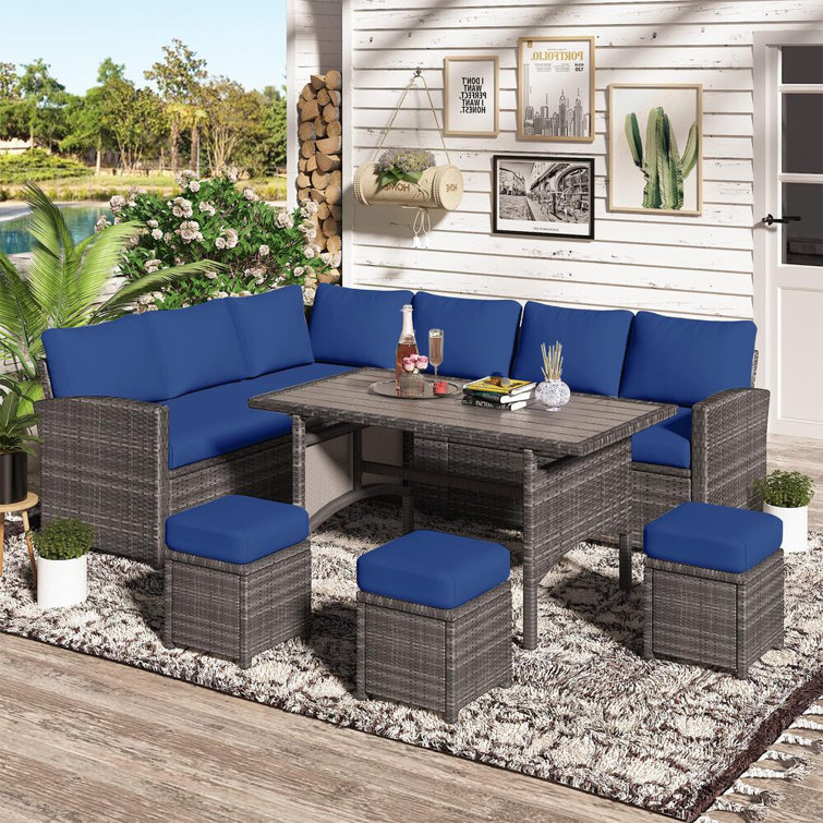 Lark Manor Hinesville 7 Piece Rattan Lounge Dining with Cushions ...
