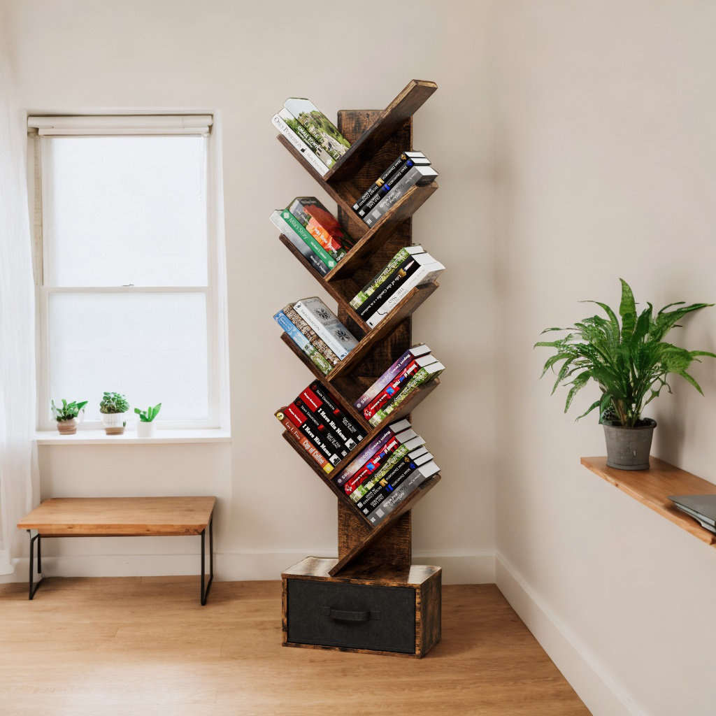 Millwood Pines Tree Bookshelf - 8 Shelf Retro Floor Standing Bookcase ...