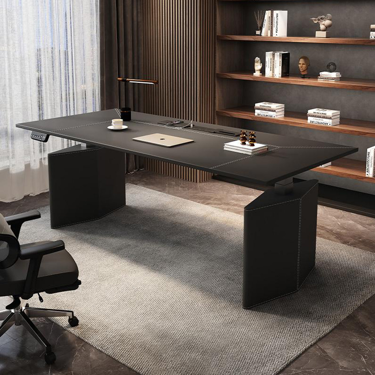 Orren Ellis Black Rectangular Height-adjustable with Standing Desk ...